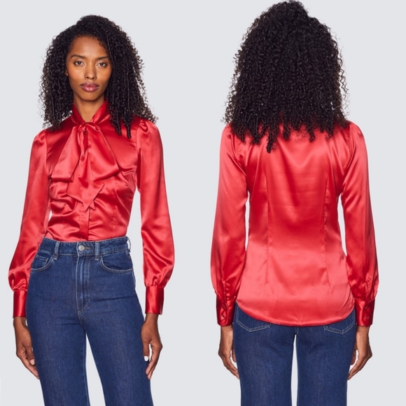 Hawes & Curtis | Tops | Hawes Curtis Fitted Red Luxury Satin Blouse Bow ...
